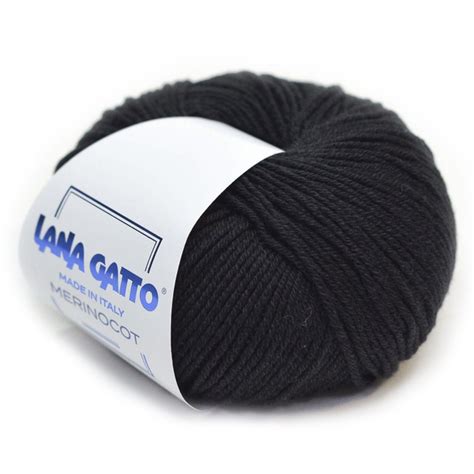 Пряжа Lana Gatto Merinocot 10008 Чёрный 2 мотка (Меринос и хлопок для ...