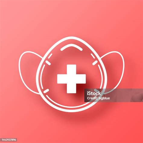 의료 또는 수술 용 안면 마스크 그림자가 있는 빨간색 배경의 아이콘 3차원 형태에 대한 스톡 벡터 아트 및 기타 이미지 3