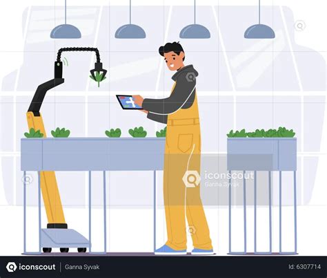 Best Premium Farmer Planting Seedlings Using Automated Robotics Technologies Illustration