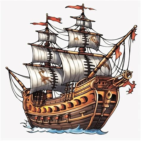 мультфильм пиратский корабль прозрачный фон белый фон Белый фон Hd Photo Isol Премиум Фото