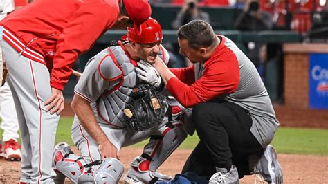 Phillies Catcher Jt Realmuto Hit By Zack Wheeler Wild Pitch Leaves