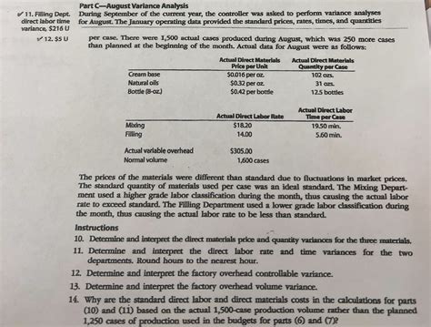 Solved Filling Dept Direct Labor Time Variance