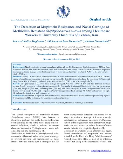 Pdf The Detection Of Mupirocin Resistance And Nasal Carriage Of Methicillin Resistant