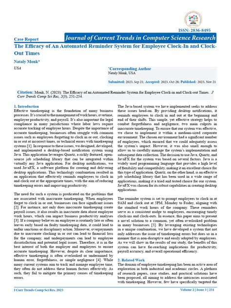 The Efficacy Of An Automated Reminder System For Employee Clockin And