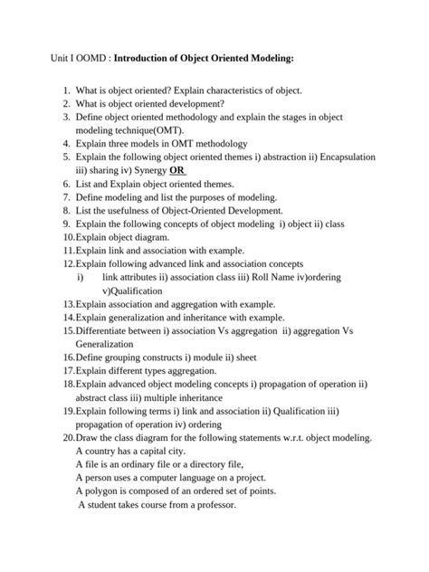 Unit I Question Oomd Pdf