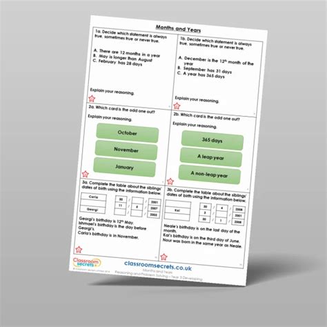 Year 3 Months And Years Reasoning And Problem Solving Resource Classroom Secrets