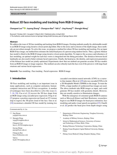Robust 3d Face Modeling And Tracking From Rgb D Images Request Pdf