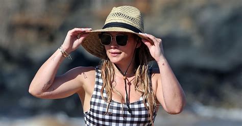 Hilary Duff Solid And Striped Gingham Swimsuit Ps Fashion