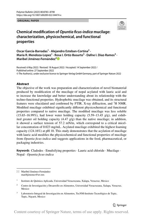 Chemical Modification Of Opuntia Ficus Indica Mucilage