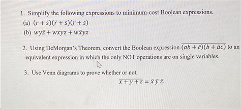 Solved Simplify The Following Expressions To Minimum Cost