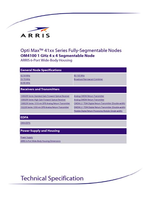 Arris Opti Max Om4100 1 Ghz 4x4 Segmentable Node Datasheet V2 Pdf