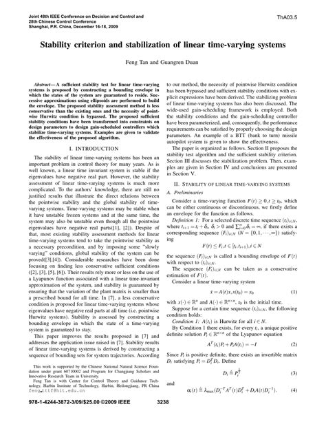 PDF Stability Criterion And Stabilization Of Linear Time Varying Systems