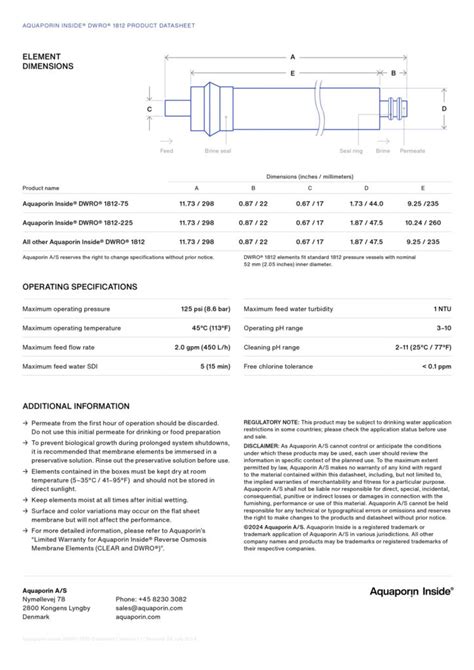Dwro® Hr 1812 100 Module Specifications Aquaporin