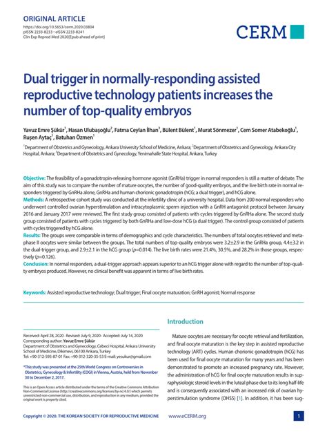 PDF Dual Trigger In Normally Responding Assisted Reproductive Technology Patients Increases