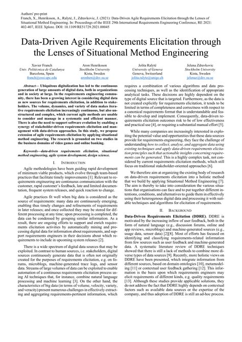 Pdf Data Driven Agile Requirements Elicitation Through The Lenses Of Situational Method