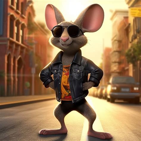 Kangaroo In Biker Jacket And Sunglasses In Disney Pixar Cartoon Stock
