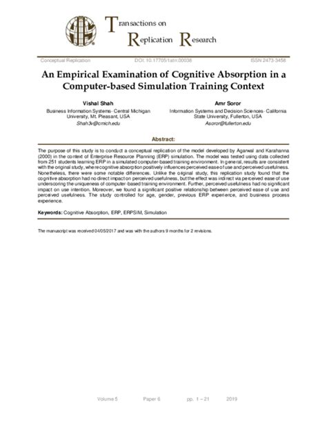 Pdf An Empirical Examination Of Cognitive Absorption In A Computer Based Simulation Training