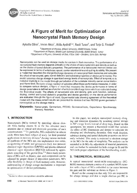 Pdf A Figure Of Merit For Optimization Of Nanocrystal Flash Memory Design Atilla Aydınlı