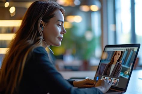 Woman Multitasking With Technology In A Business Office Using A Laptop Premium AI Generated Image