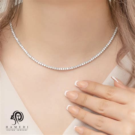 گردنبند نقره زنانه تنیسی سایز نگین 25 مدل Ke R4 نقره حامدی