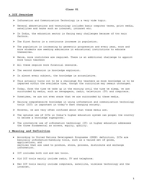 Ict Overview Class 01 Pdf Central Processing Unit Educational