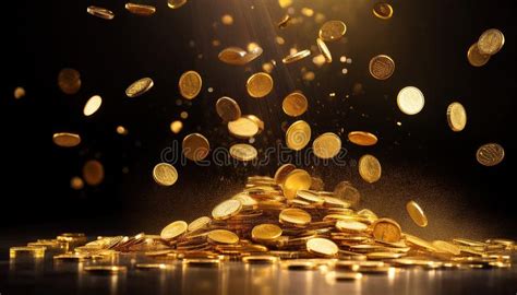 Dramatic Image Of Gold Coins Cascading Down In Slow Motion Illuminated By Dynamic Lighting