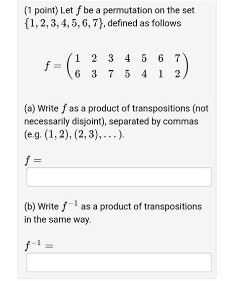 solved 1 point let f be a permutation on the set {1 2 3