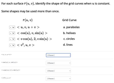 Solved For each surface rˉ u v identify the shape of the Chegg
