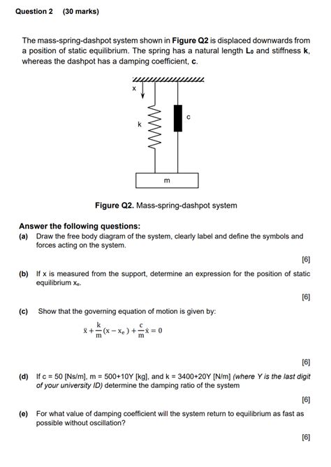 Solved Question 2 30 Marks The Mass Spring Dashpot System Solved Question 2 30 Marks The Mass Spring Dashpot System