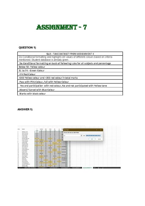 Assignment 7 Conditional Formatting Guidelines And Rules Studocu