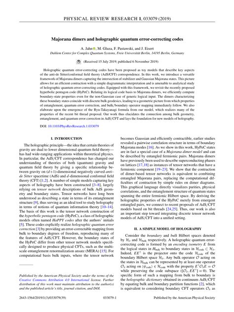 Pdf Majorana Dimers And Holographic Quantum Error Correcting Codes