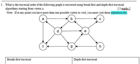 1 What Is The Traversal Order If The Following Graph Is Traversed Using Bread First And Depth