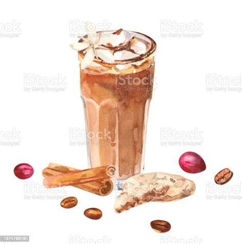 카페 메뉴를 위한 커피 음료가 있는 수채화 세트 손으로 그린 수채화 커피 컵 아메리카노 카푸치노 플랫 화이트 에스프레소 흰색