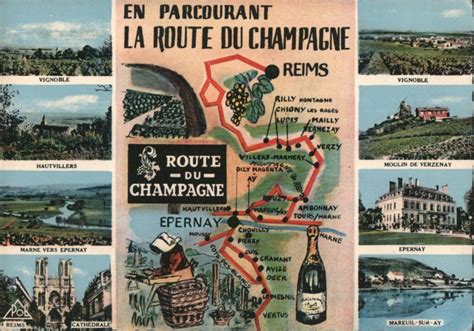Route Du Champagne Tourist Map And Scenes Reims France Postcard