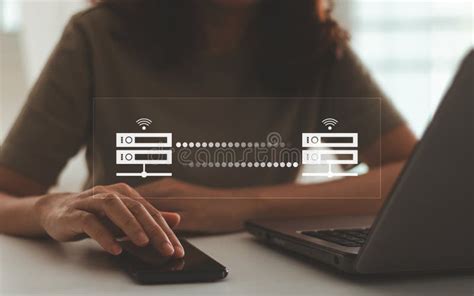 Data Transfer Concept Internet Server Connection Businesswoman Hand Using Laptop Computer With