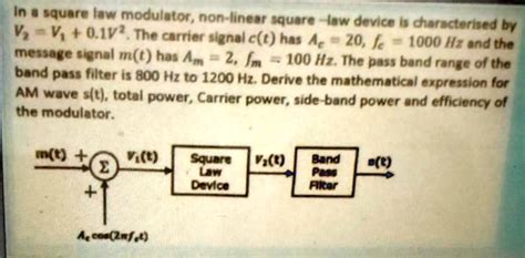 In A Square Law Modulator Non Linear Square Law Device Is