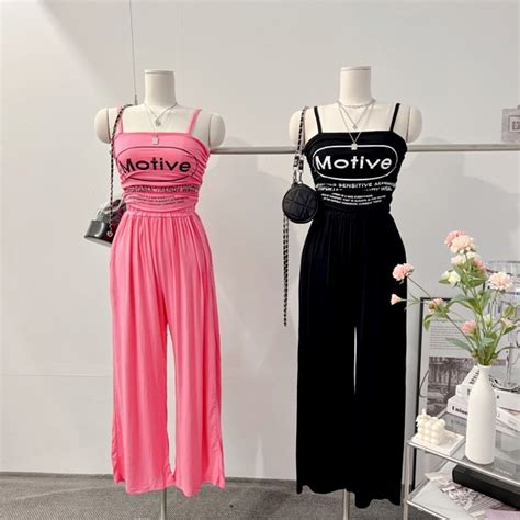 이프유마인 나시팬츠set페미닌 여름 모티브 배색 레터링 크롭 튜브탑 나시 티셔츠 밴딩 와이드 팬츠 투피스 트레이닝 세트 3color