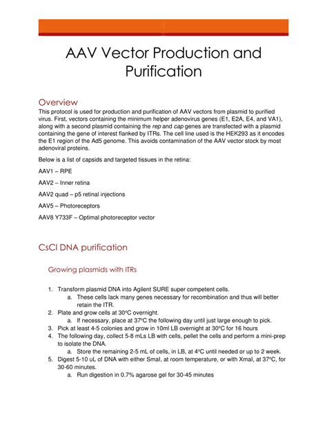 Pdf Adeno Associated Virus Aav Vector Production And Purification Protocol