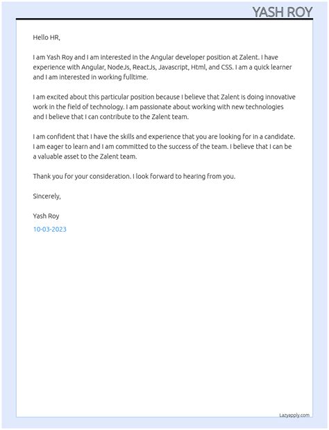 Cover Letter For Angular Developer Lazyapply