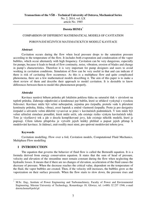 Pdf Comparison Of Different Mathematical Models Of Cavitation