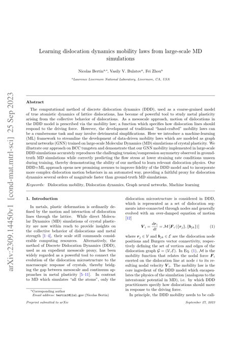 pdf learning dislocation dynamics mobility laws from large scale md