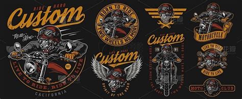 复古摩托车彩色徽章