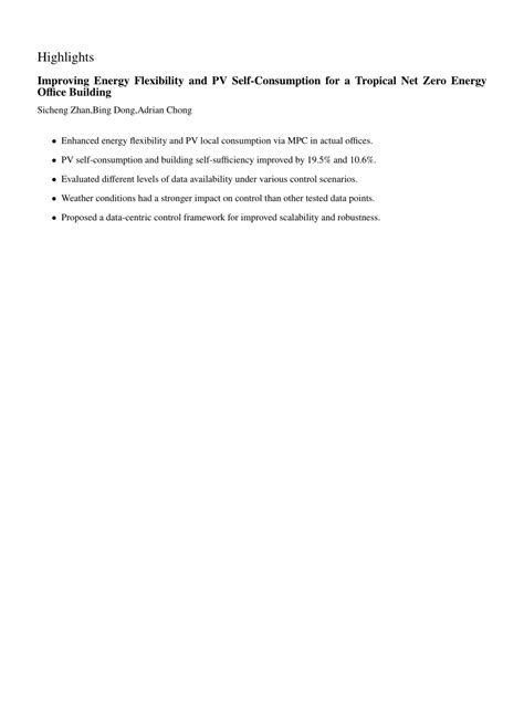 Pdf Improving Energy Flexibility And Pv Self Consumption For A Tropical Net Zero Energy Office