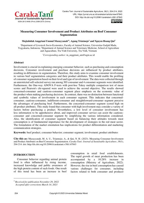 Pdf Measuring Consumer Involvement And Product Attributes On Beef