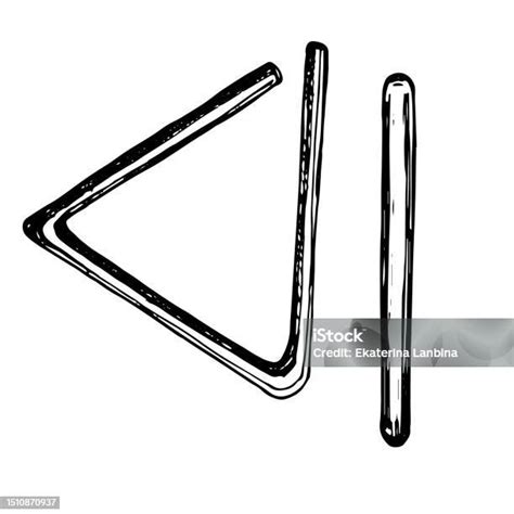 삼각형 타악기 벡터 그림이 분리되어 있다 금속 악기 잉크 소리가 손으로 그려졌다 포장 엽서 브로셔 포스터 교과서를 위한 블랙