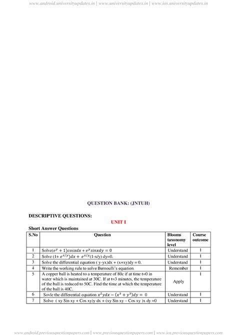 Jntuh Maths Ii Important Questions Question Bank Jntuh Descriptive Questions Unit I Short