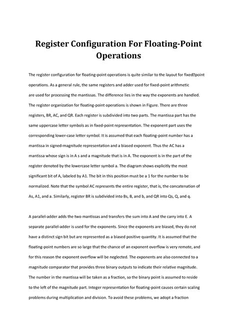 Computer Organization And Architecture Register Configuration For Floating Point Operations