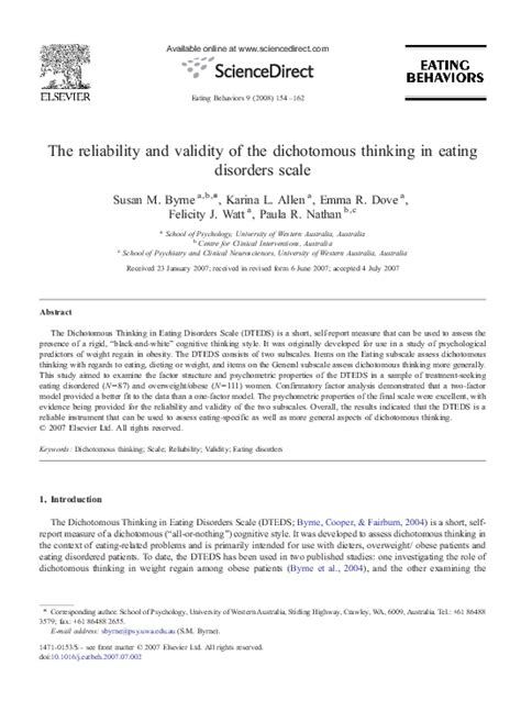 Pdf The Reliability And Validity Of The Dichotomous Thinking In Eating Disorders Scale
