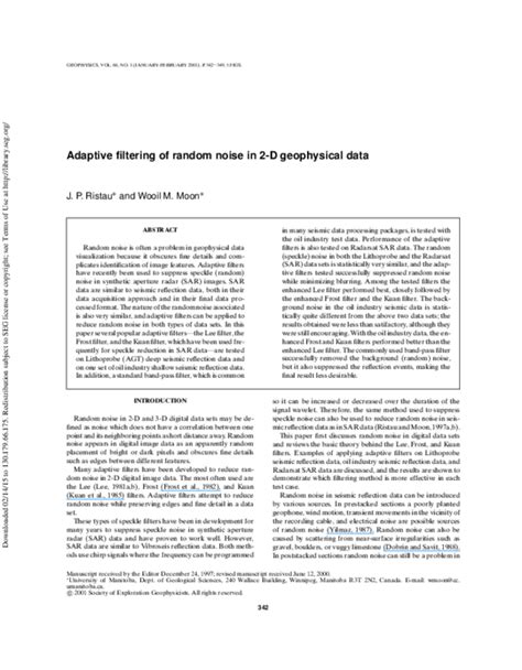 Pdf Adaptive Filtering Of Random Noise In 2 D Geophysical Data