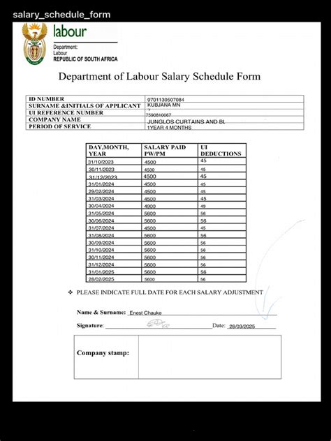 Salary Schedule Form Pdf